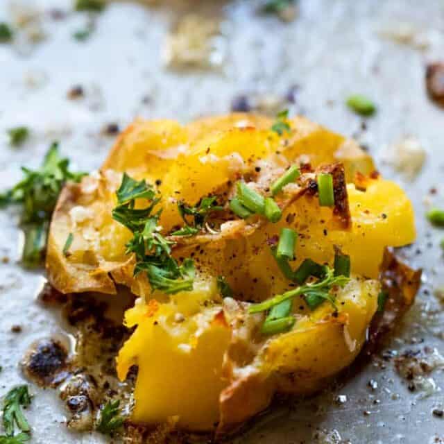 Garlic Butter Smashed Potatoes - House of Yumm