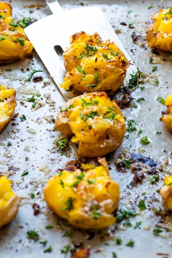 Garlic Butter Smashed Potatoes - House of Yumm